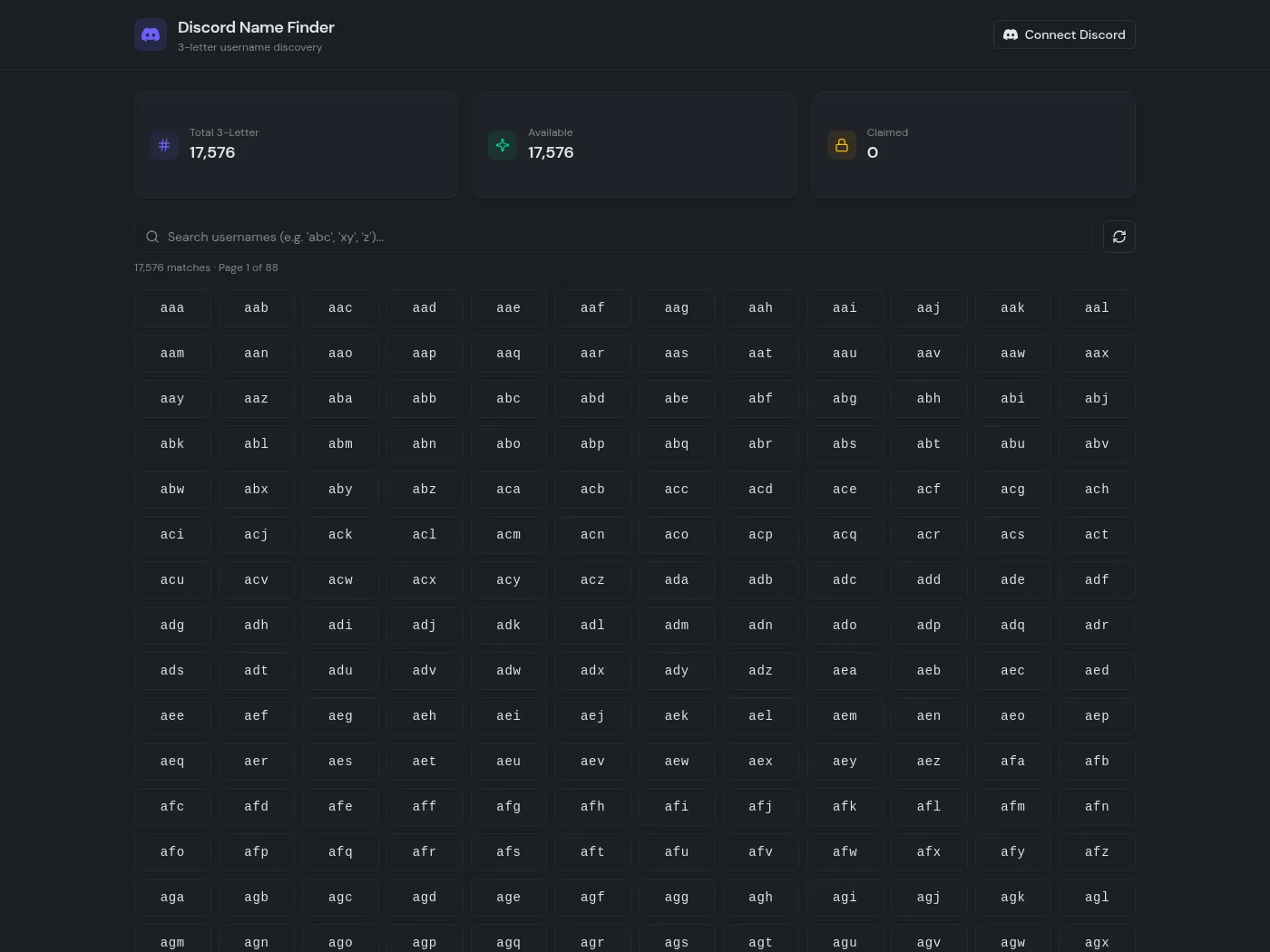 Discord Name Finder
