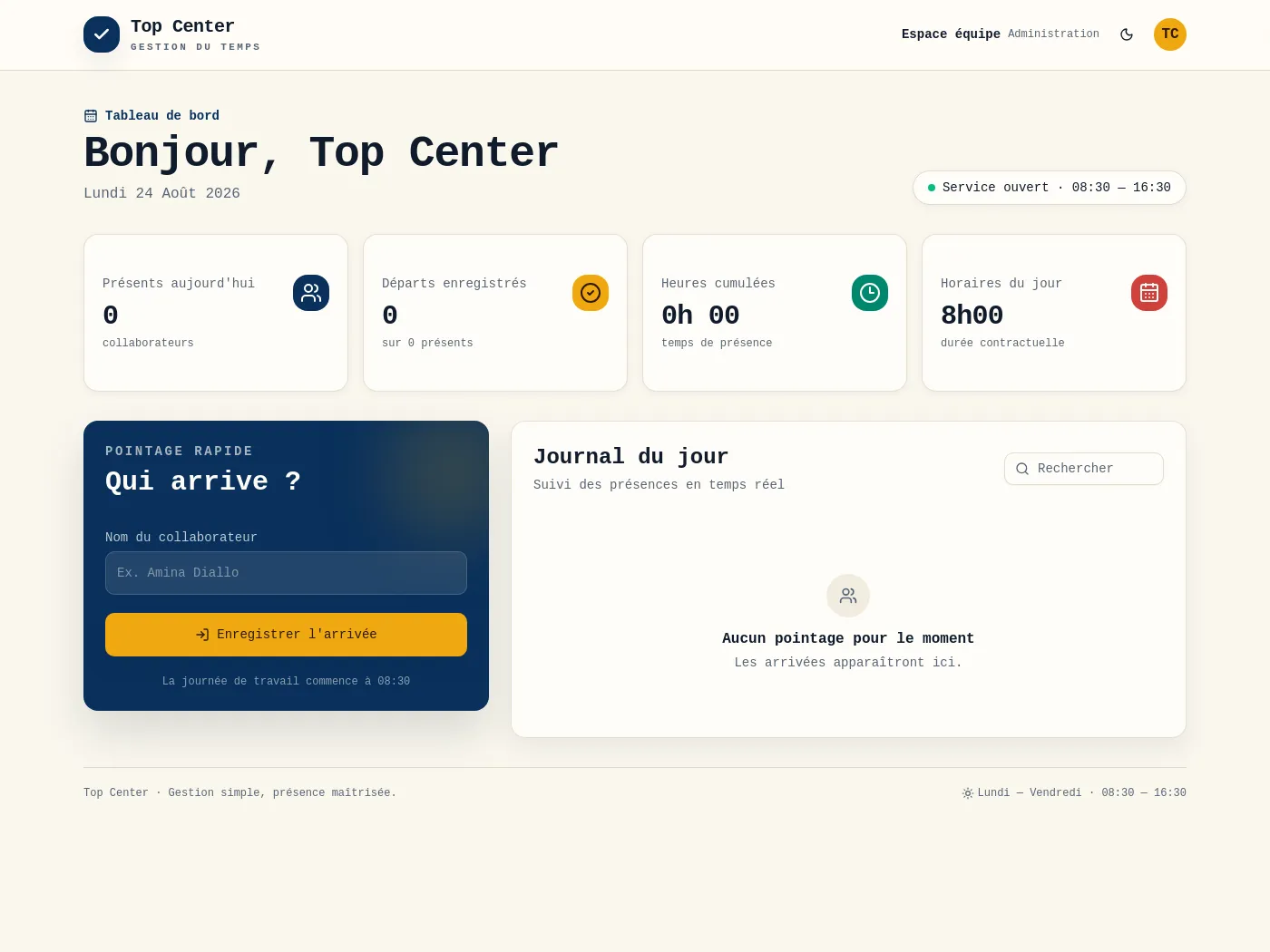 Top Center Time Tracker