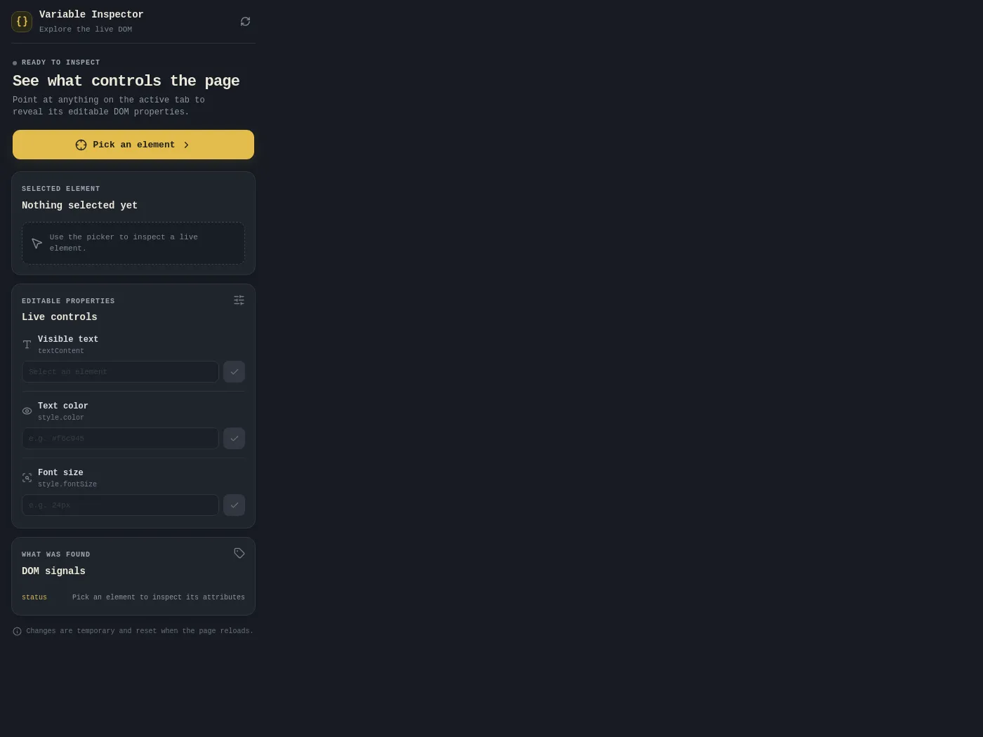 Interactive DOM Variable Inspector