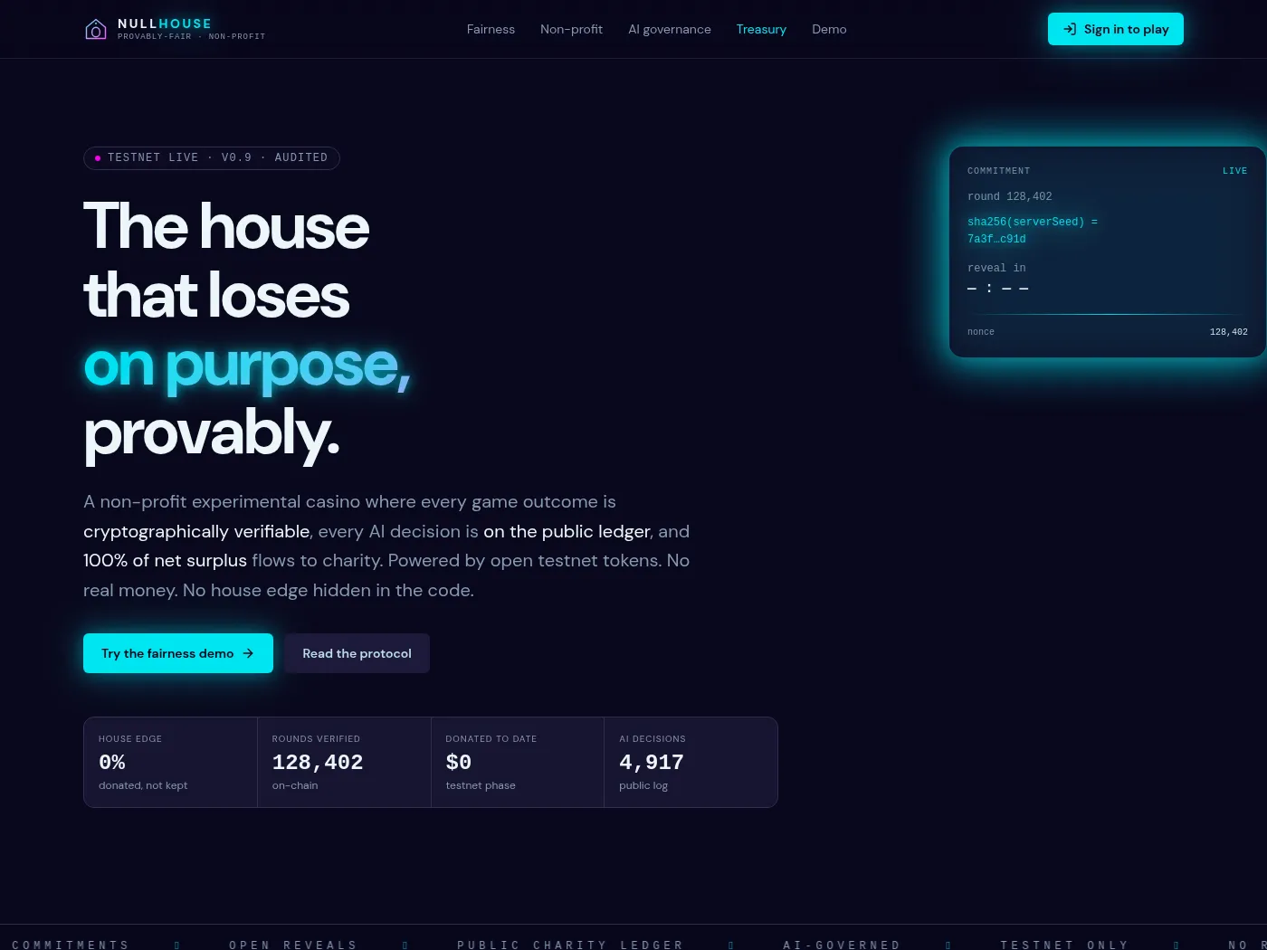 Provably-Fair Nonprofit Casino