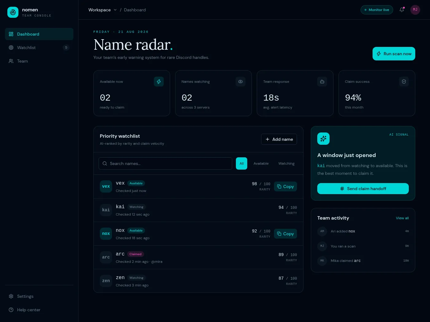 AI Discord Name Sniper
