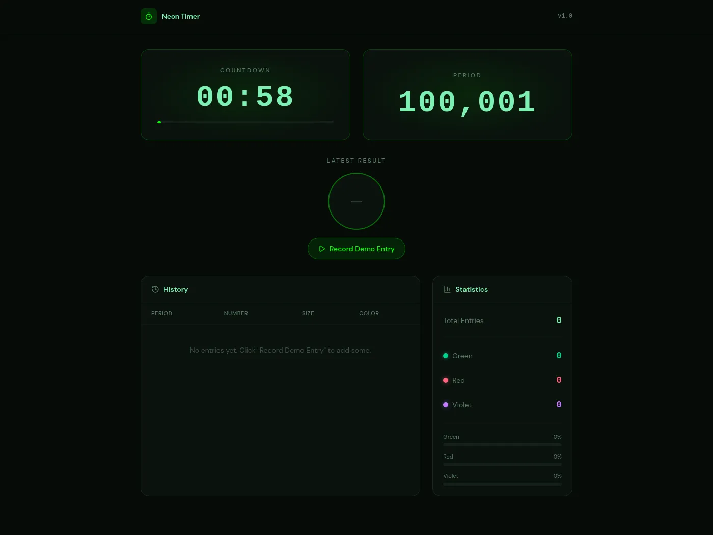Neon Timer Stats Demo