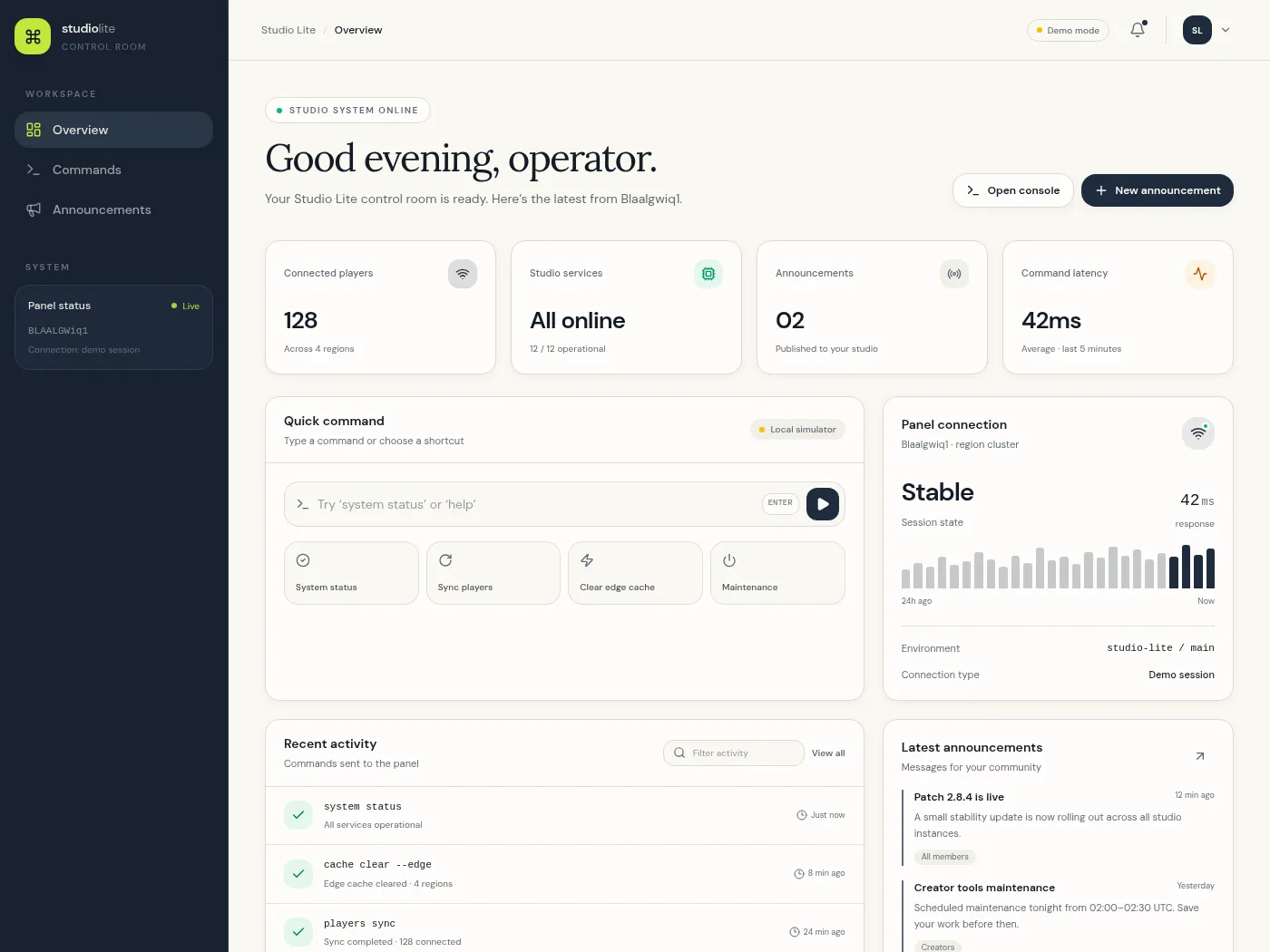 Studio Lite Admin Panel