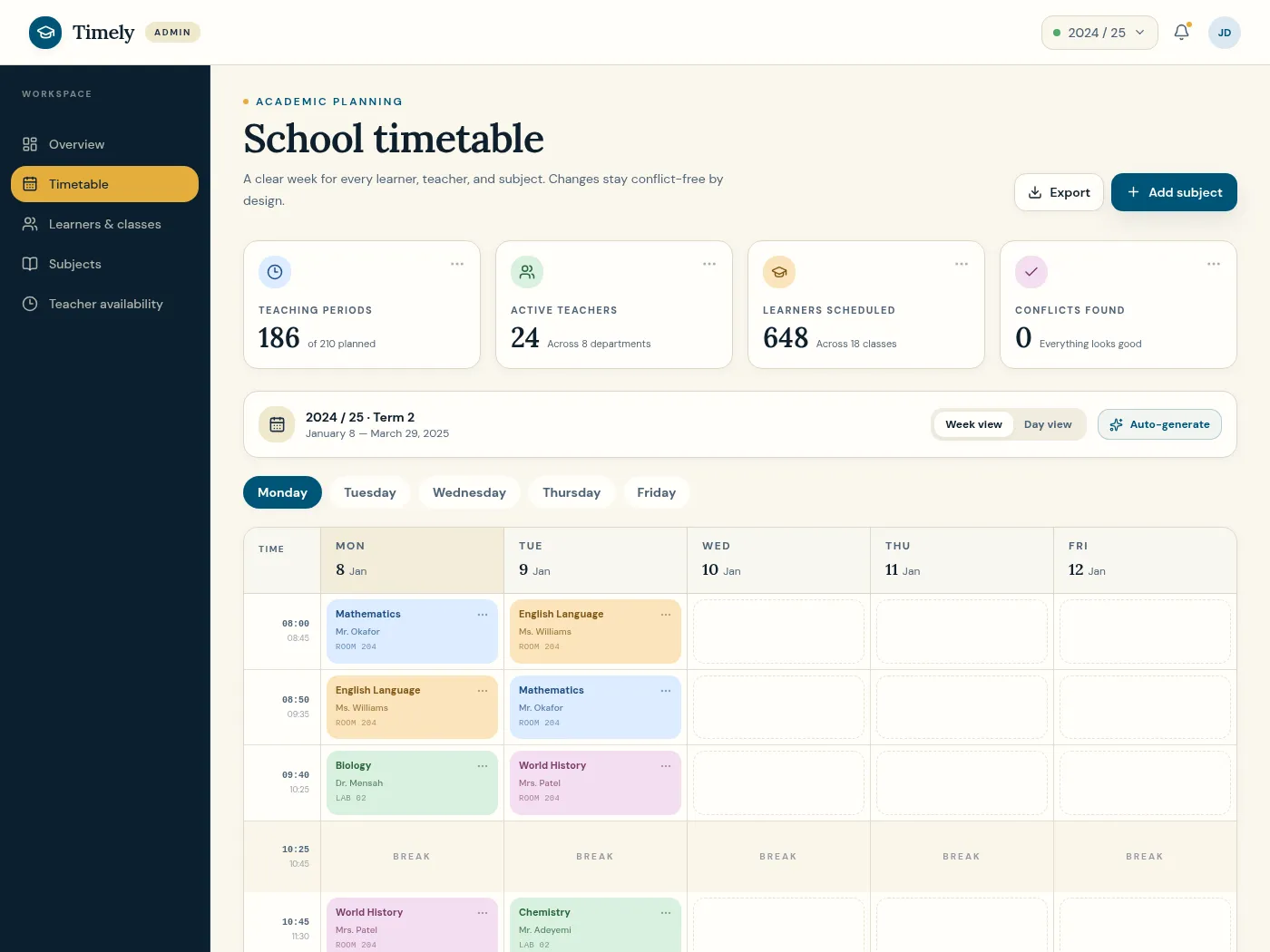Smart School Timetable