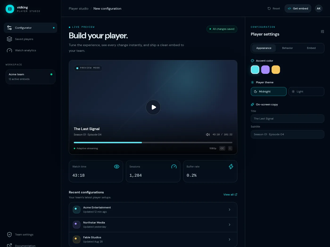 Vidking Player Configurator