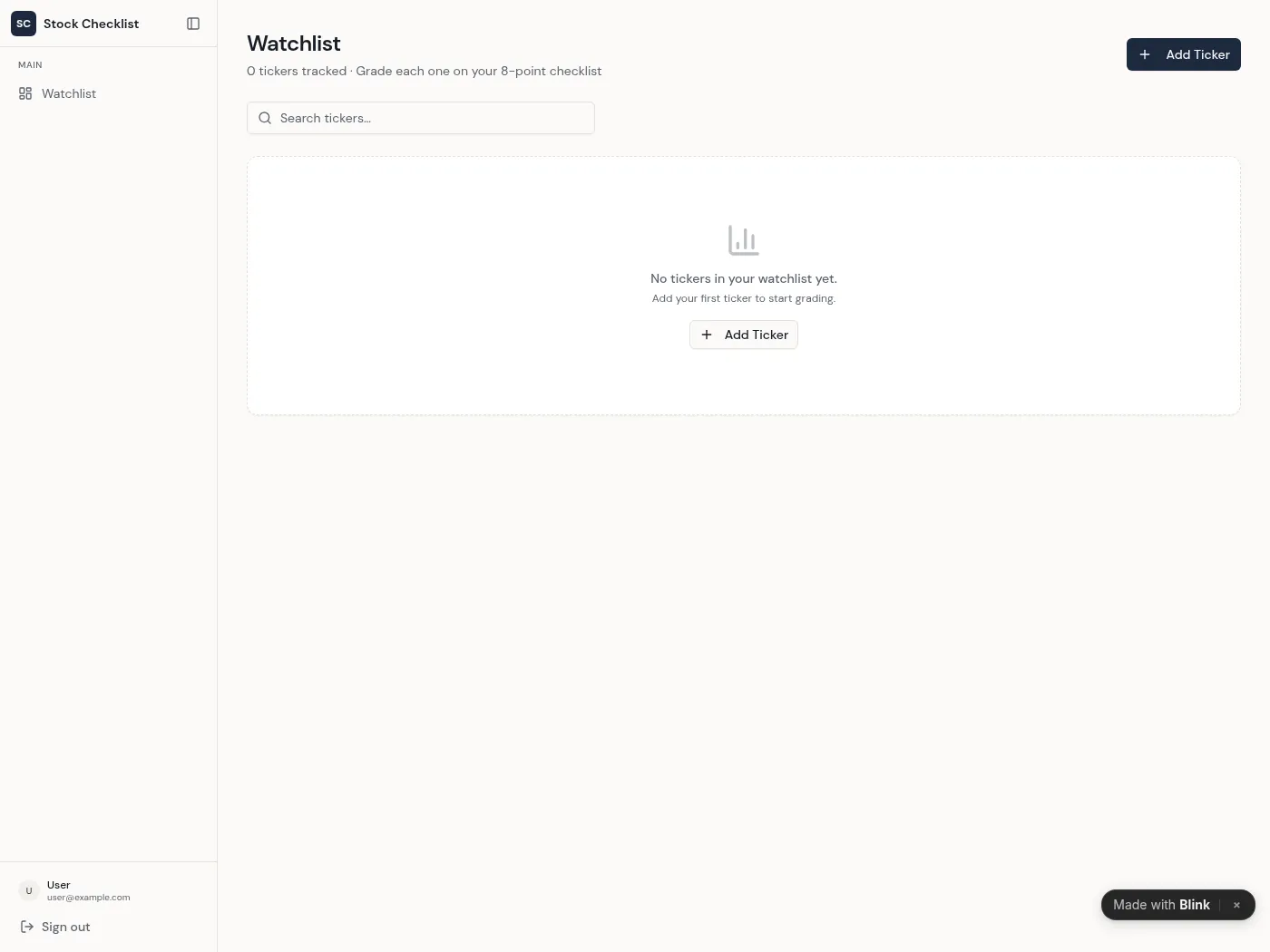 Stock Checklist Dashboard