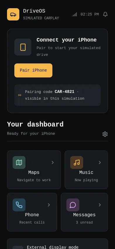 Simulated CarPlay Dashboard