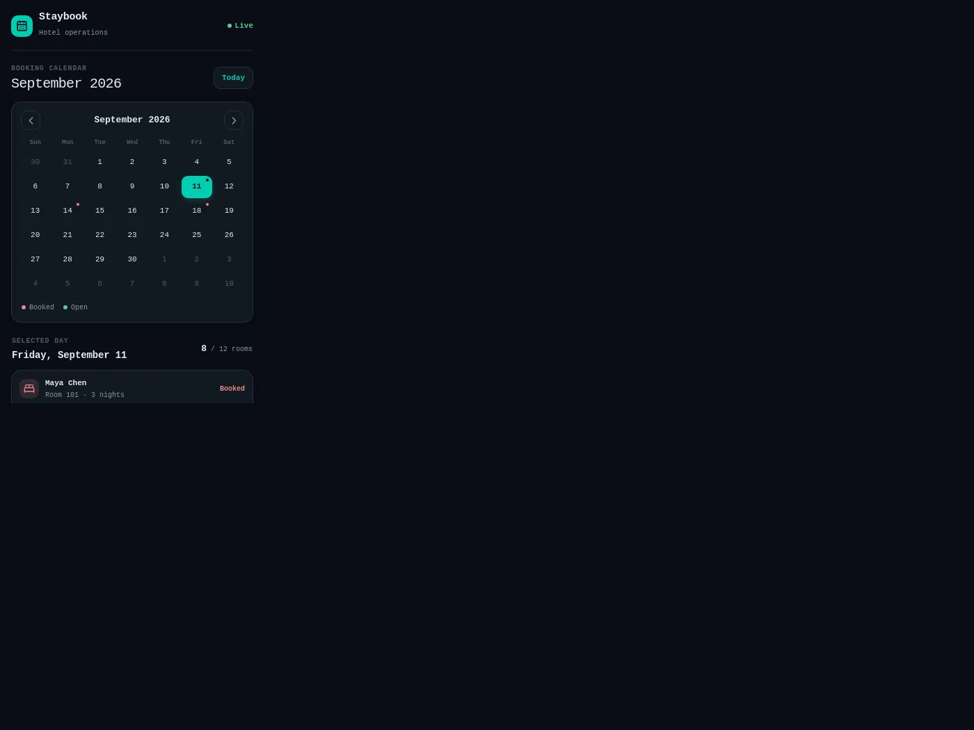 Hotel Booking Calendar