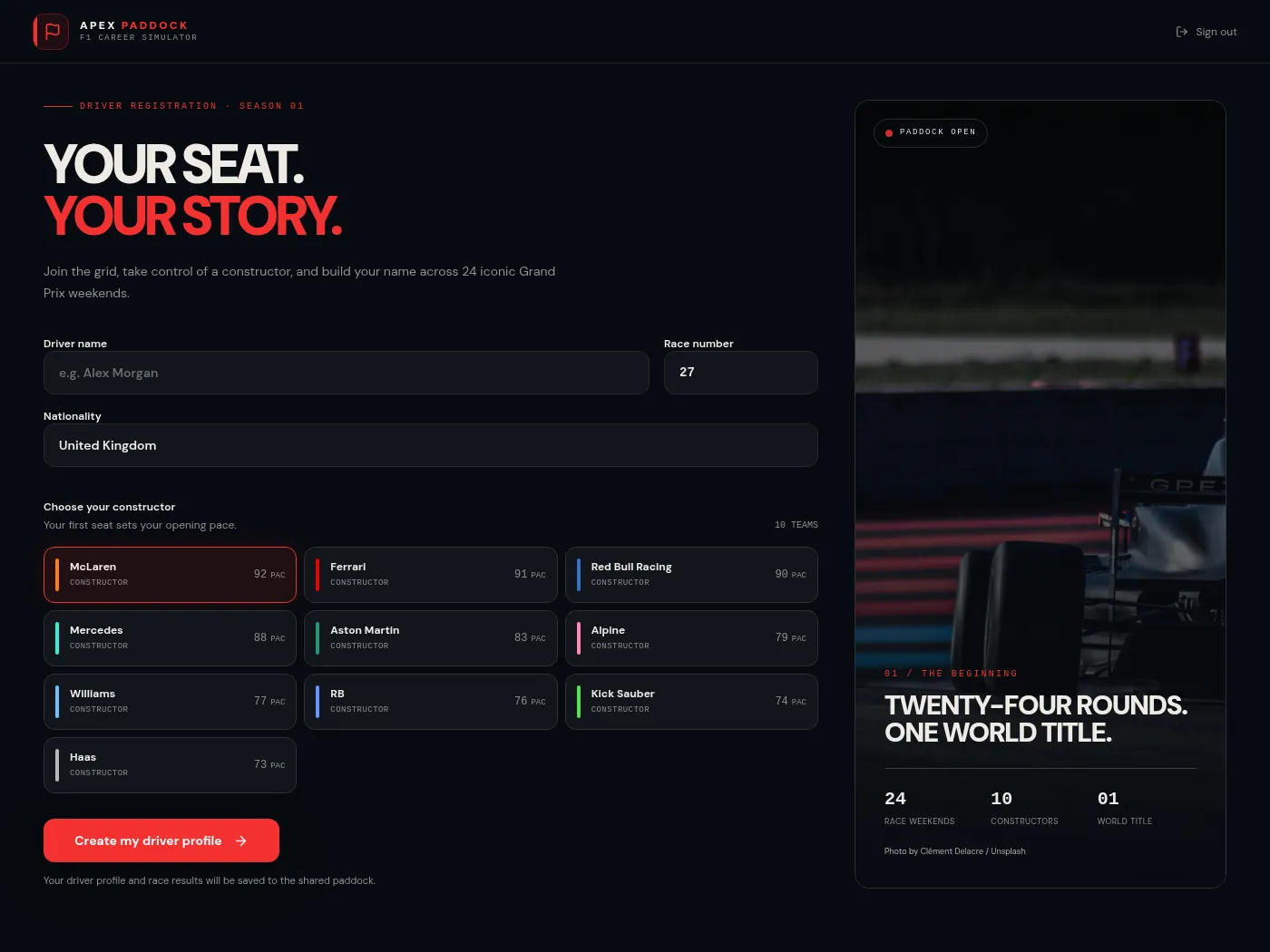 F1 Driver Career Sim
