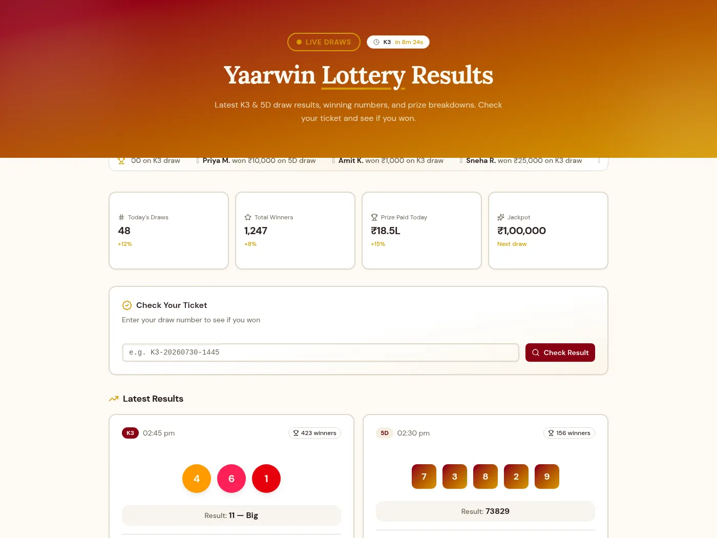 Yaarwin Lottery Results