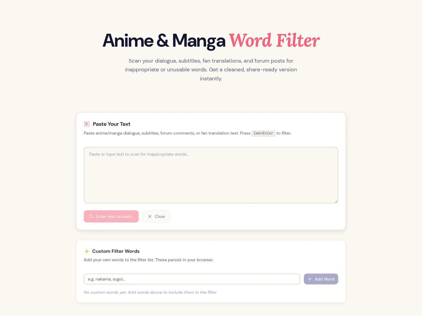 Anime Manga Word Filter