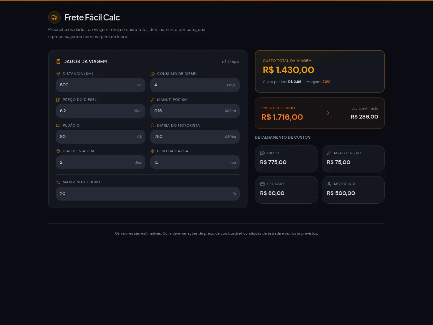 Frete Fácil Calc