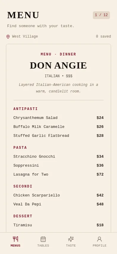 MENU: Taste Match Dating