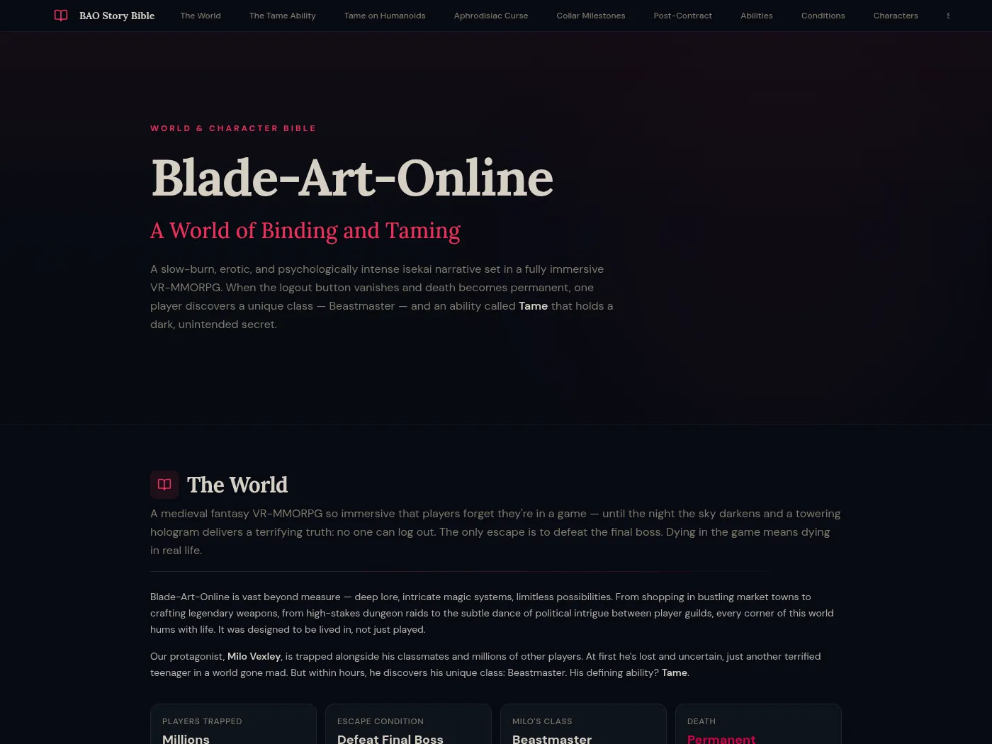 Blade-Art-Online Story Bible