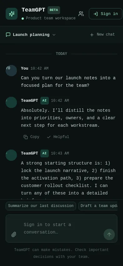 TeamGPT Chat Mobile