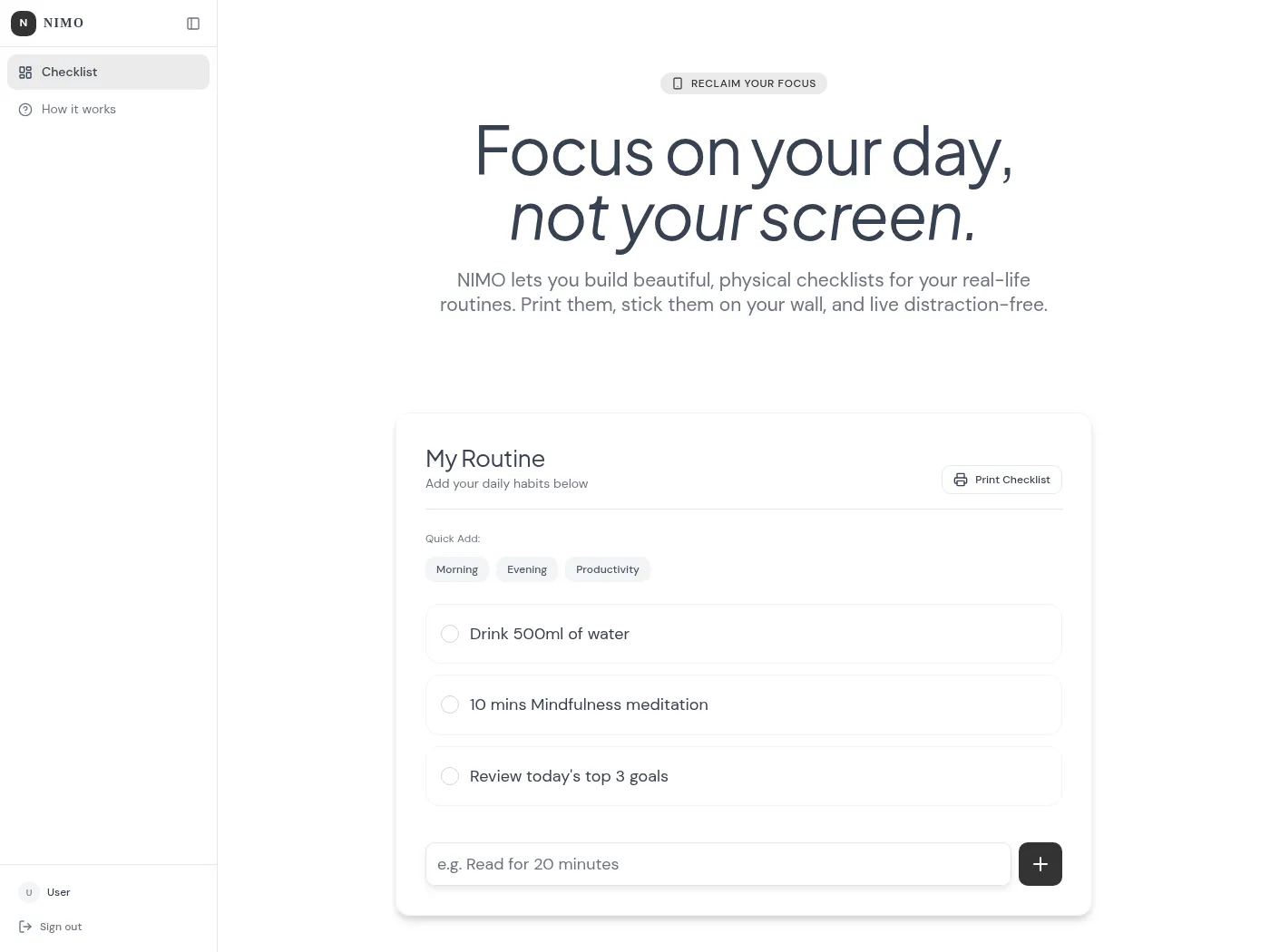 NIMO Offline Checklist