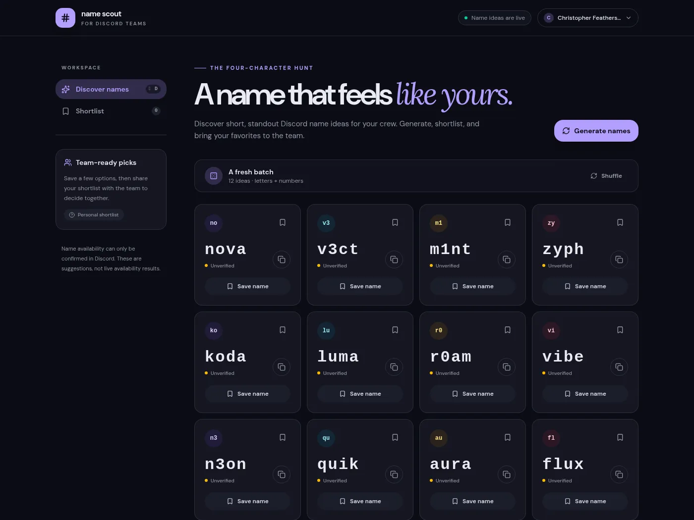 Discord Name Scout