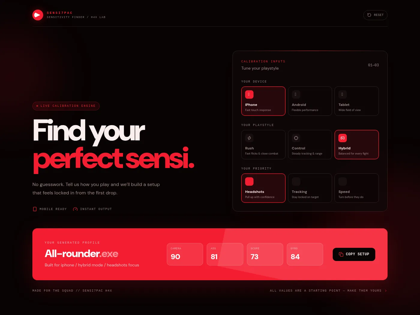 SENSI7PAC Sensitivity Finder