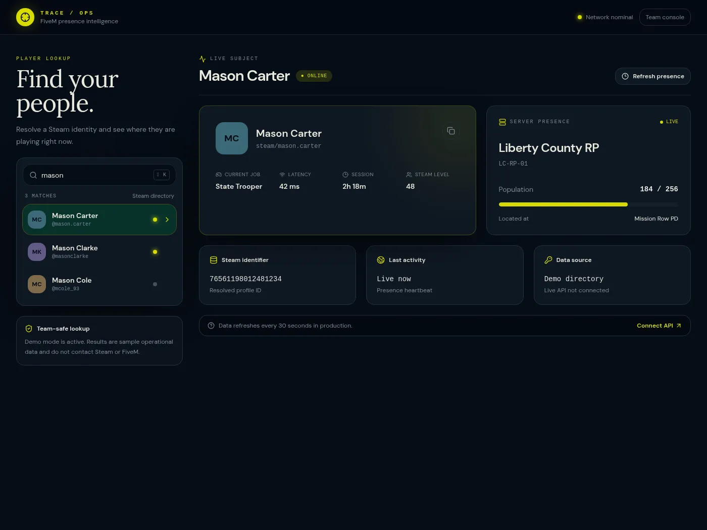FiveM Steam Live Lookup