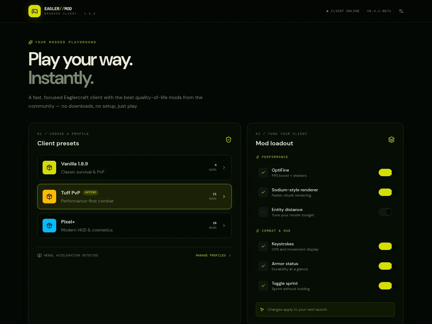 Eaglercraft Modded Web Client