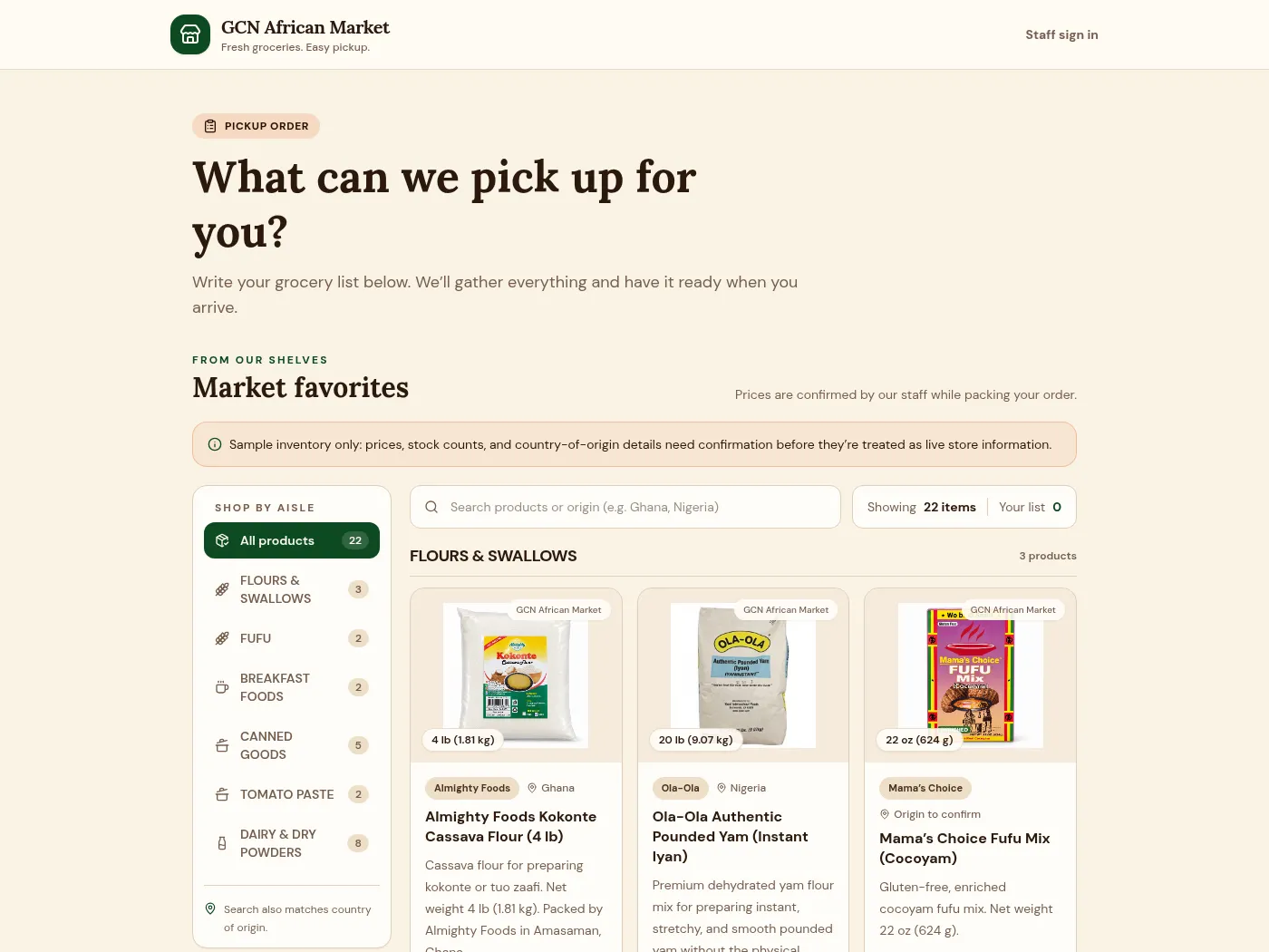 GCN Grocery Pickup App