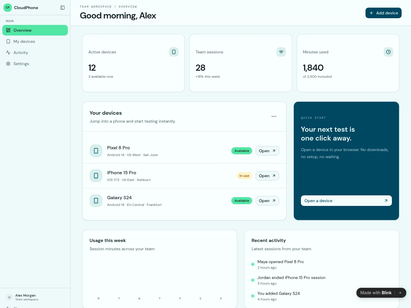 CloudPhone Dashboard