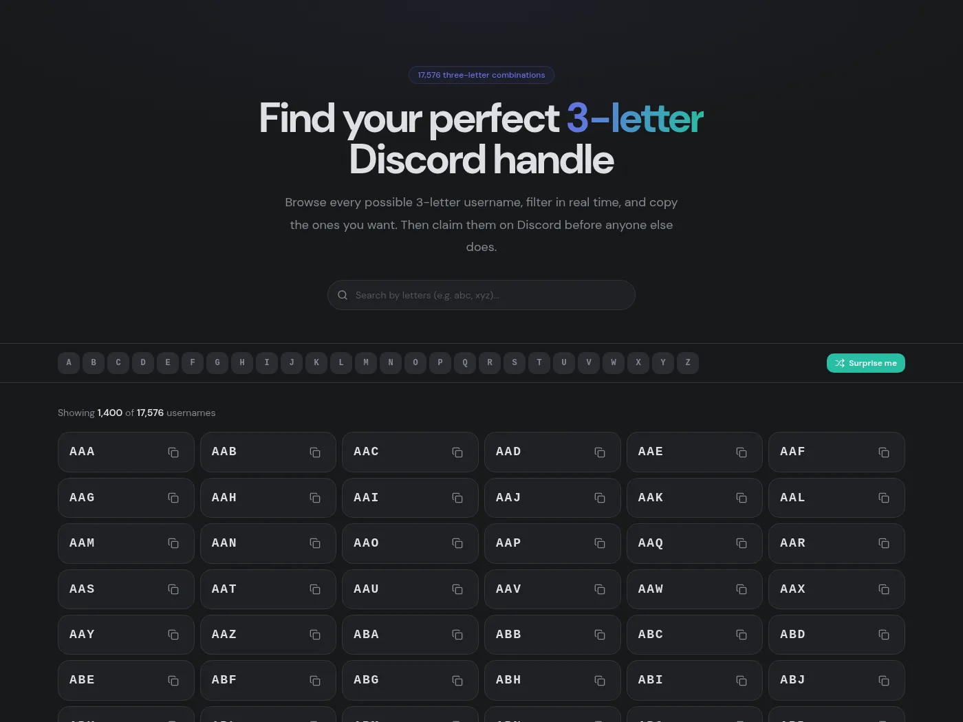 Discord 3-Letter Finder