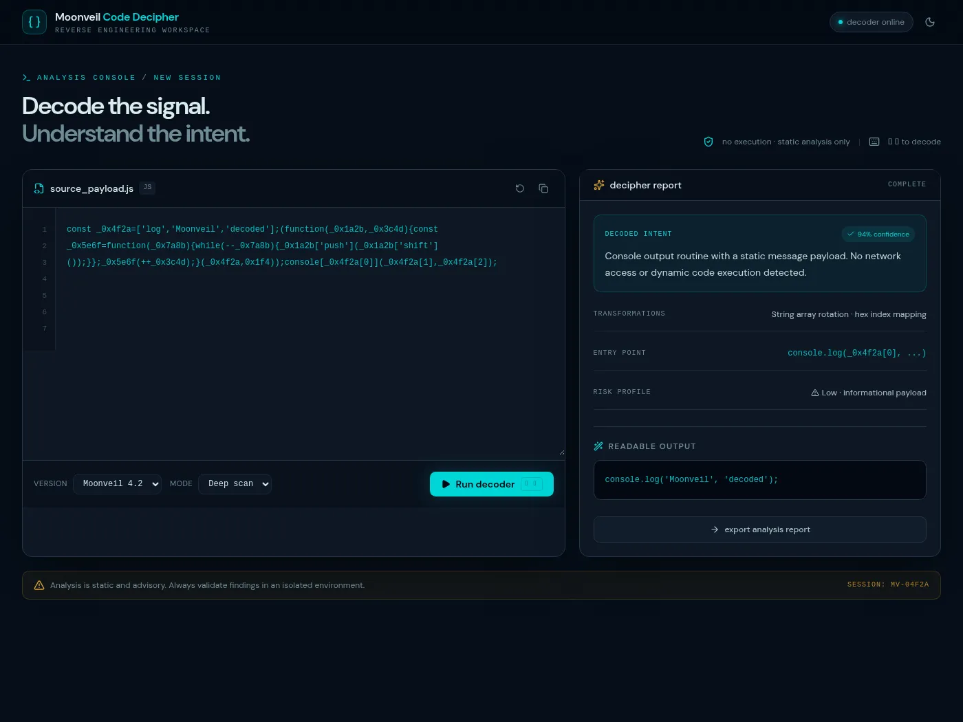 Moonveil Code Decipher