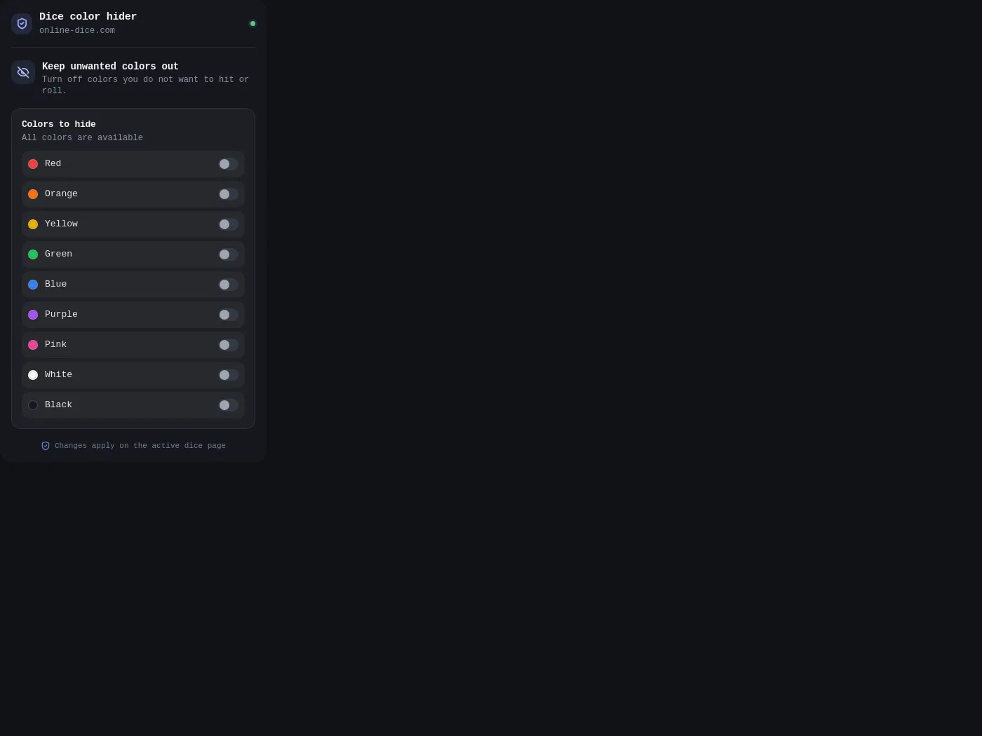Online Dice Color Hider
