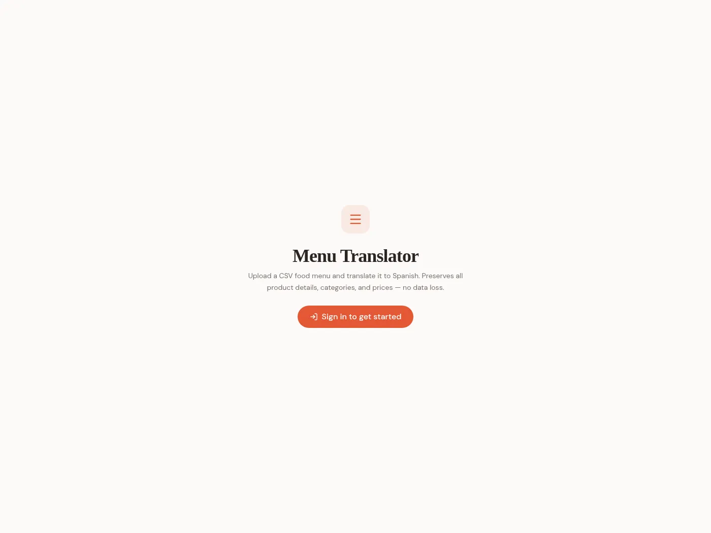 Menu Translator Portal