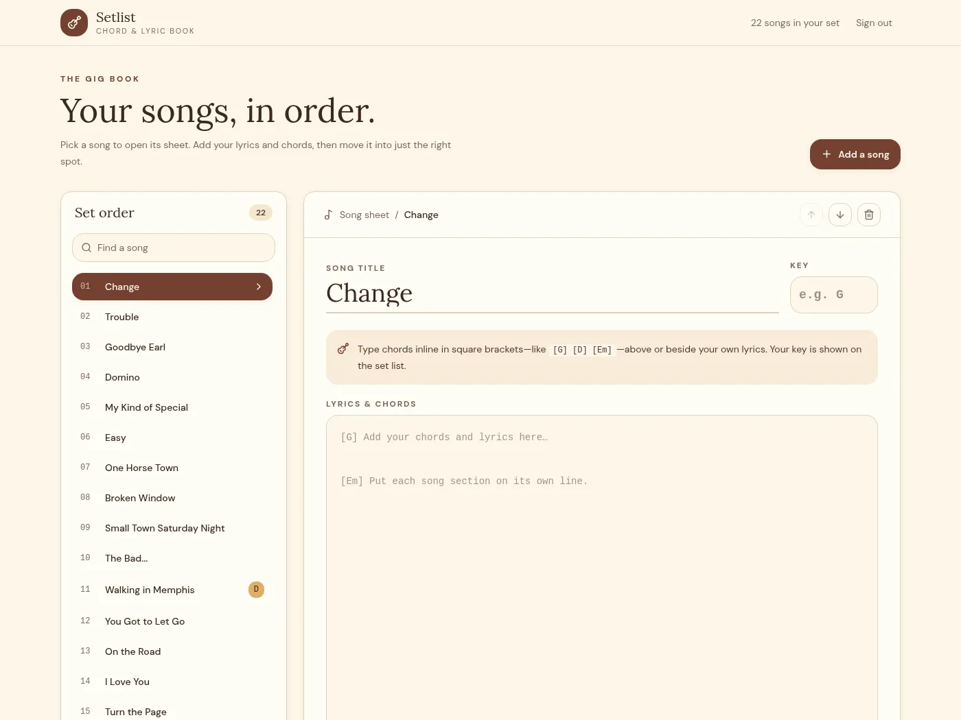 ChordLyrics Organizer