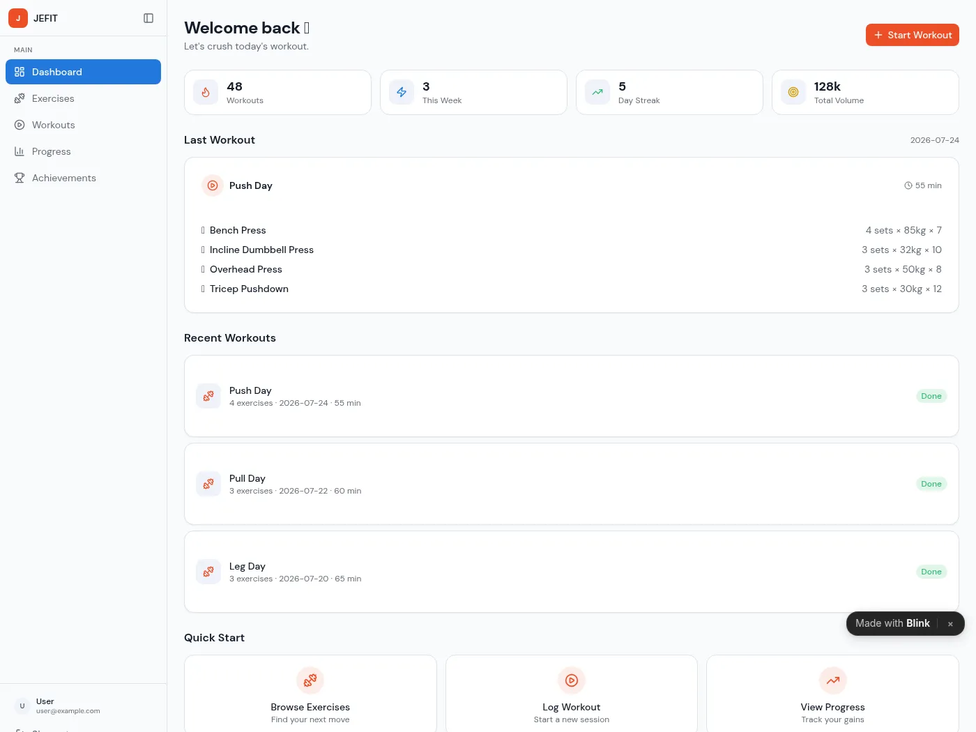 JEFIT Exercise App Clone