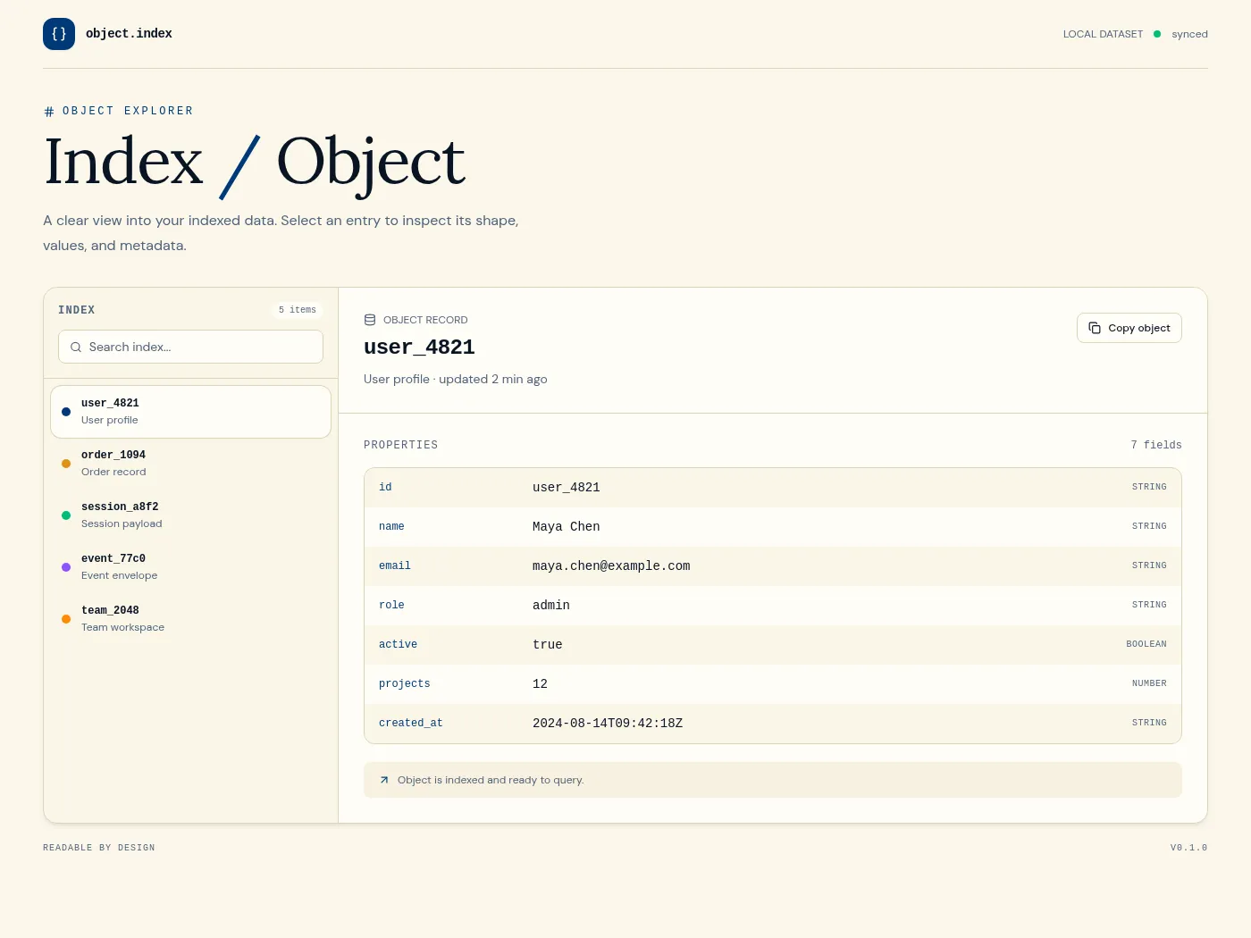 Object Index UI
