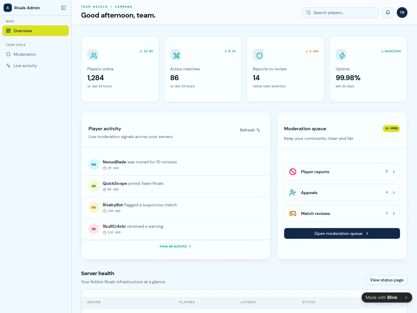 Rivals Admin Dashboard