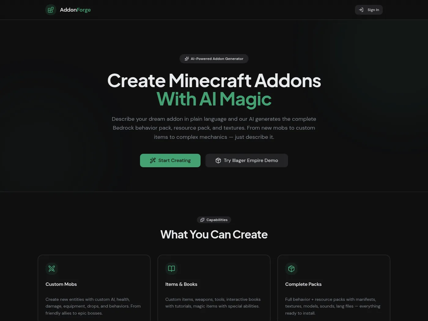 AI Minecraft Addon Maker