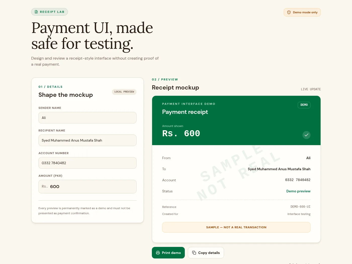 Easypaisa Receipt Generator