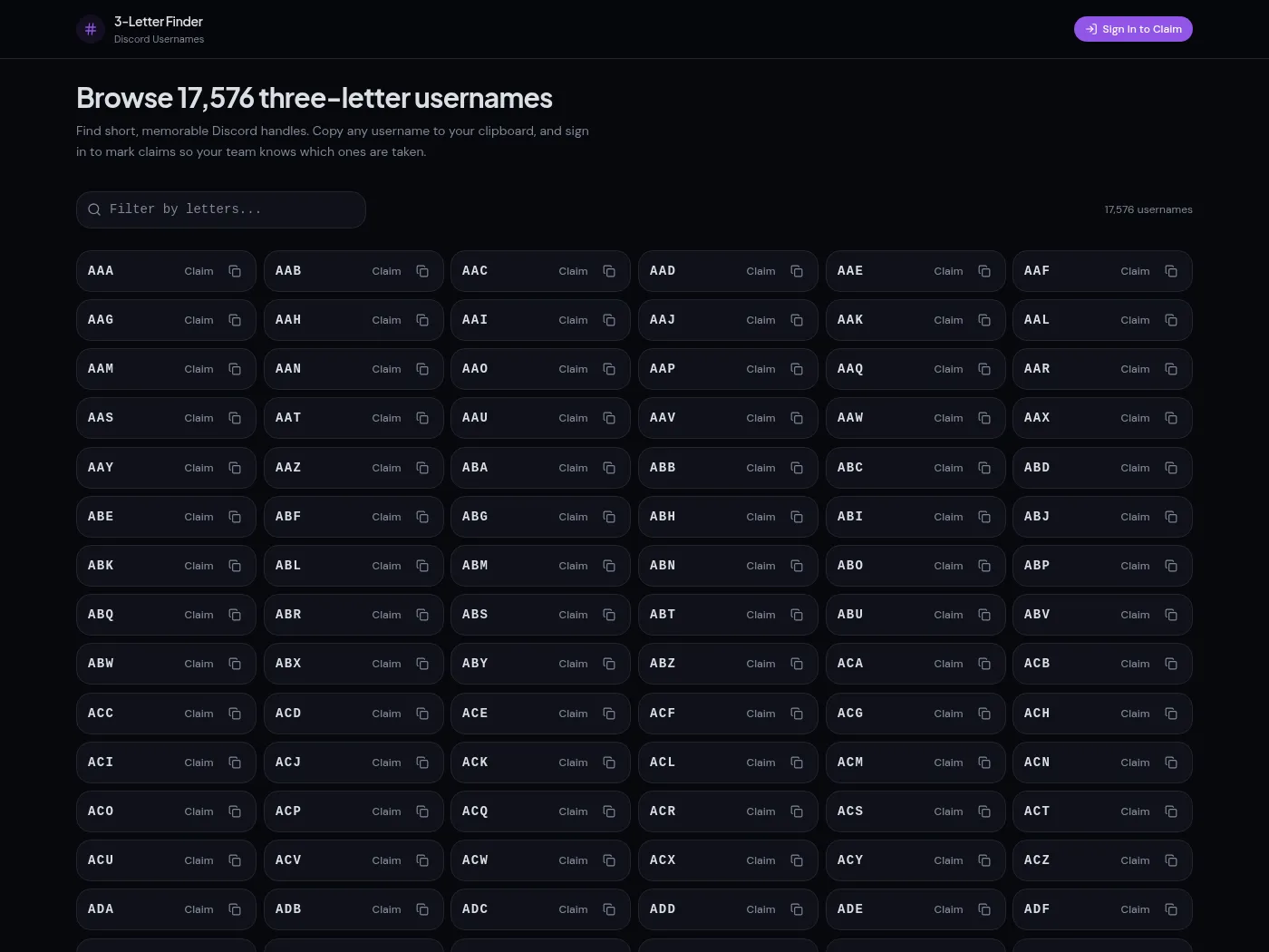 Discord 3-Letter Finder