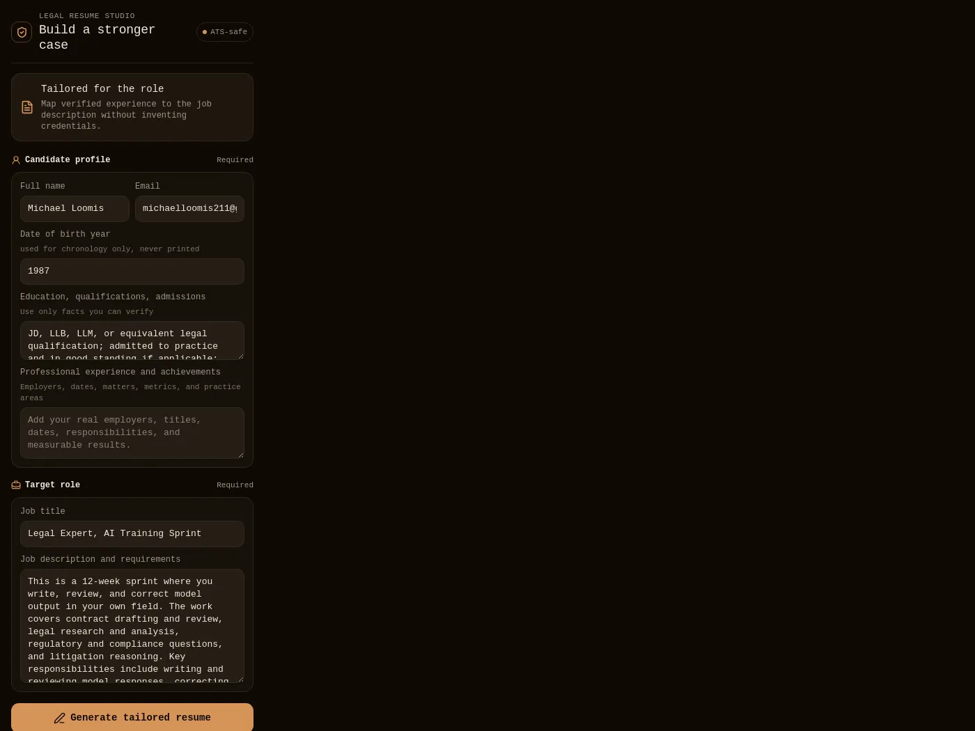 ATS Legal Resume Builder