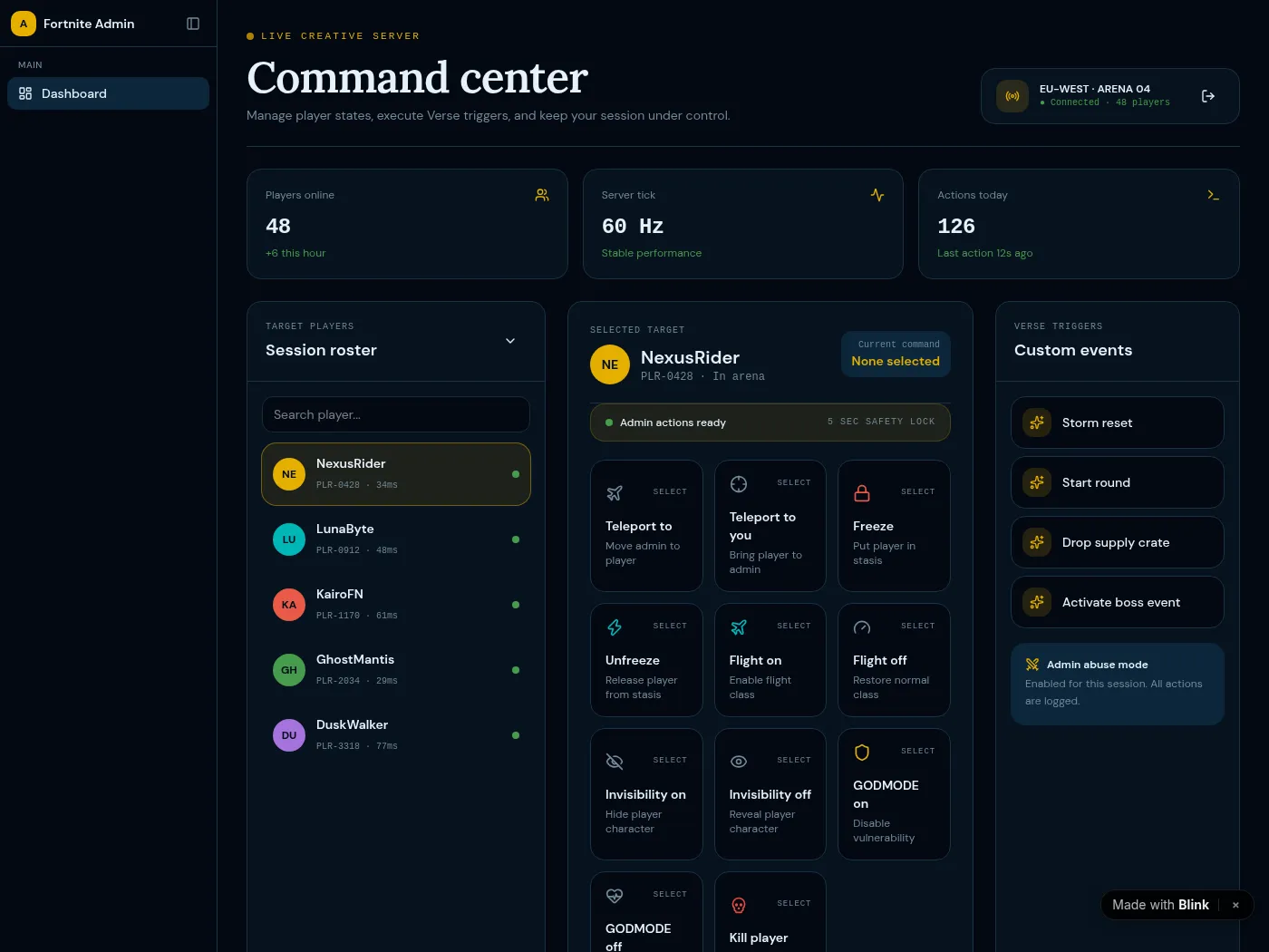 Fortnite Admin Panel