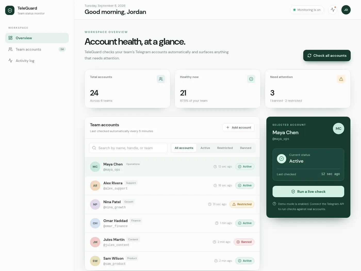 TeleGuard Status Checker