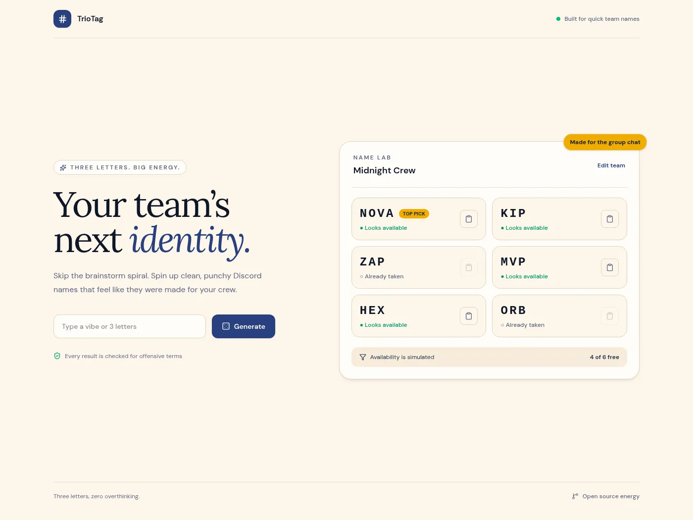 TrioTag Discord Name Finder