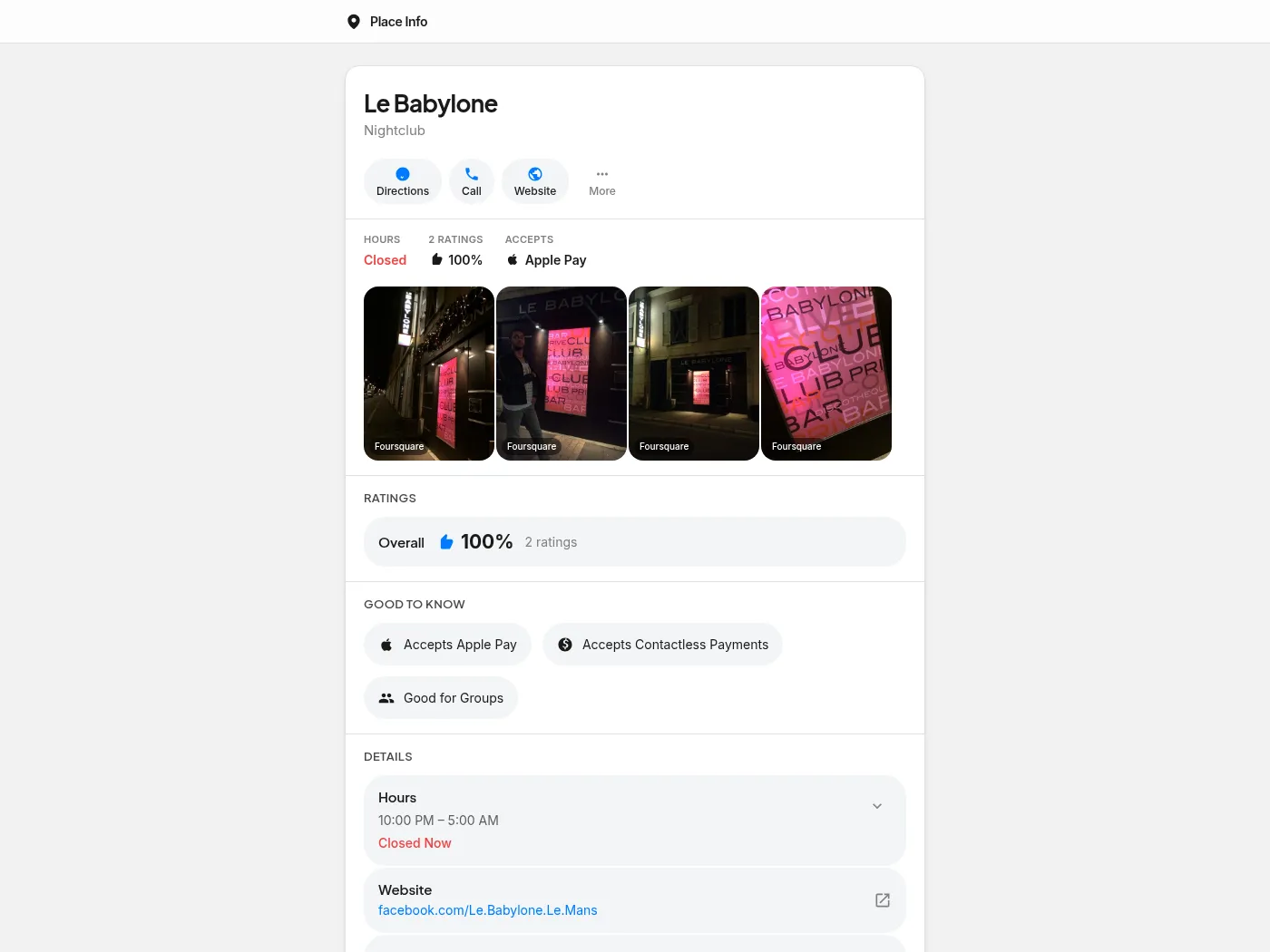 Apple Maps Location Page
