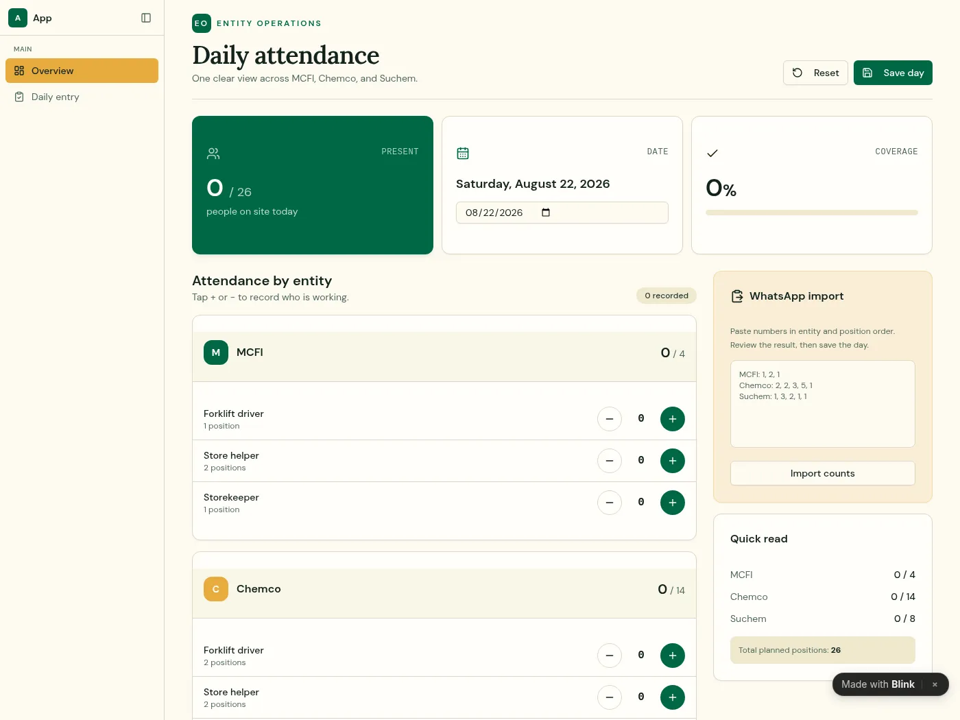 Entity Attendance Dashboard
