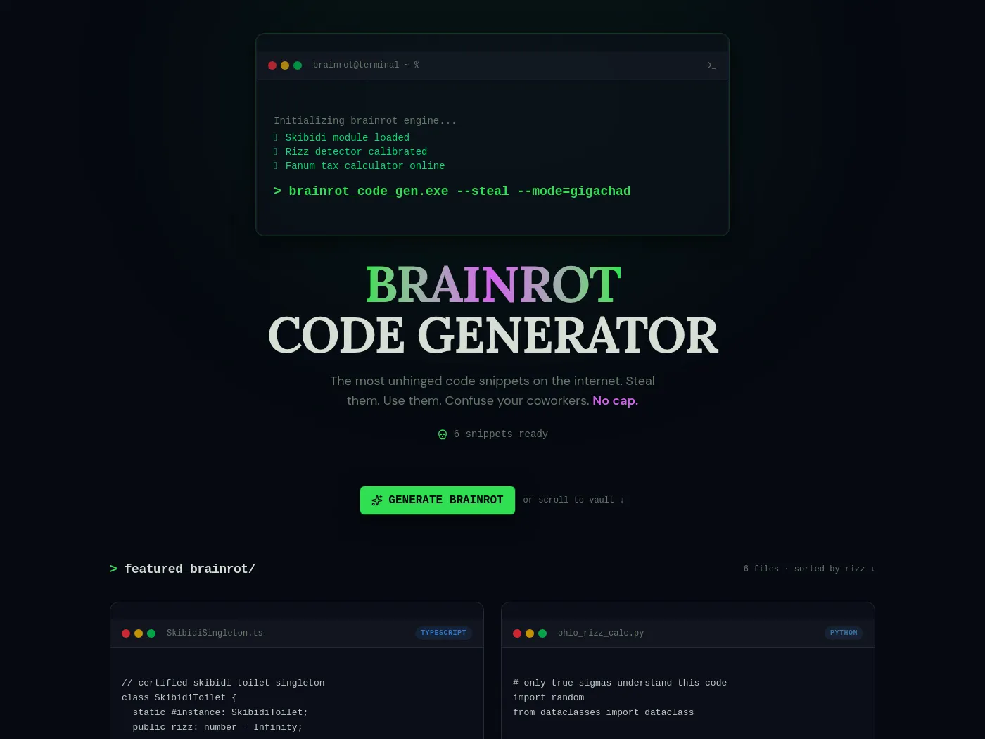 Brainrot Code Generator