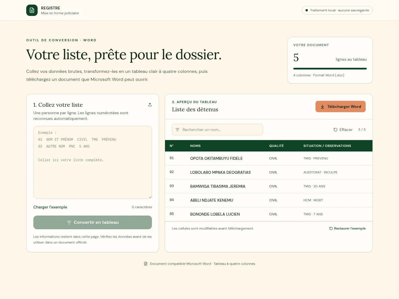 Detainee List Table App