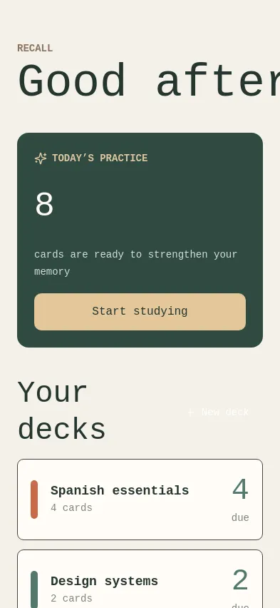 Recall Flashcards App