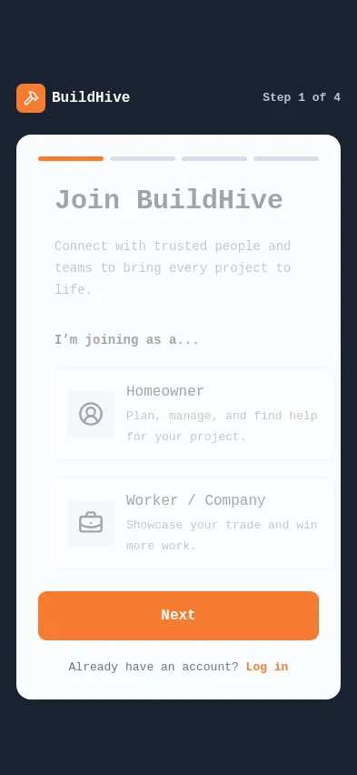 BuildHive Mobile Onboarding