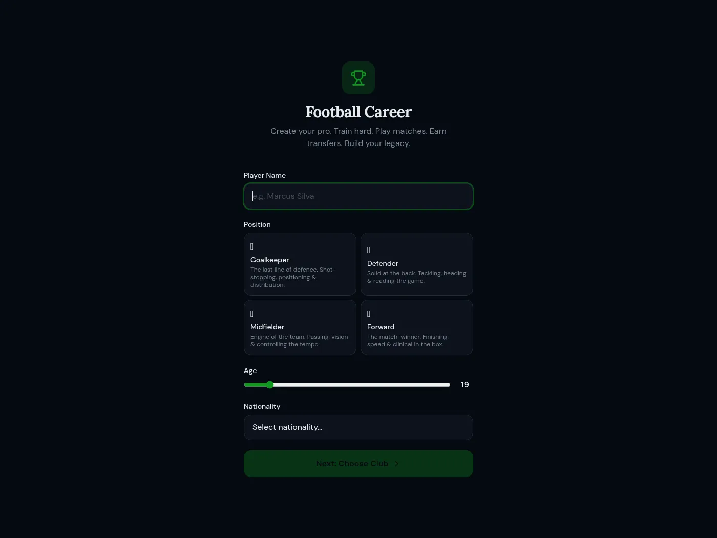 Football Career Simulator