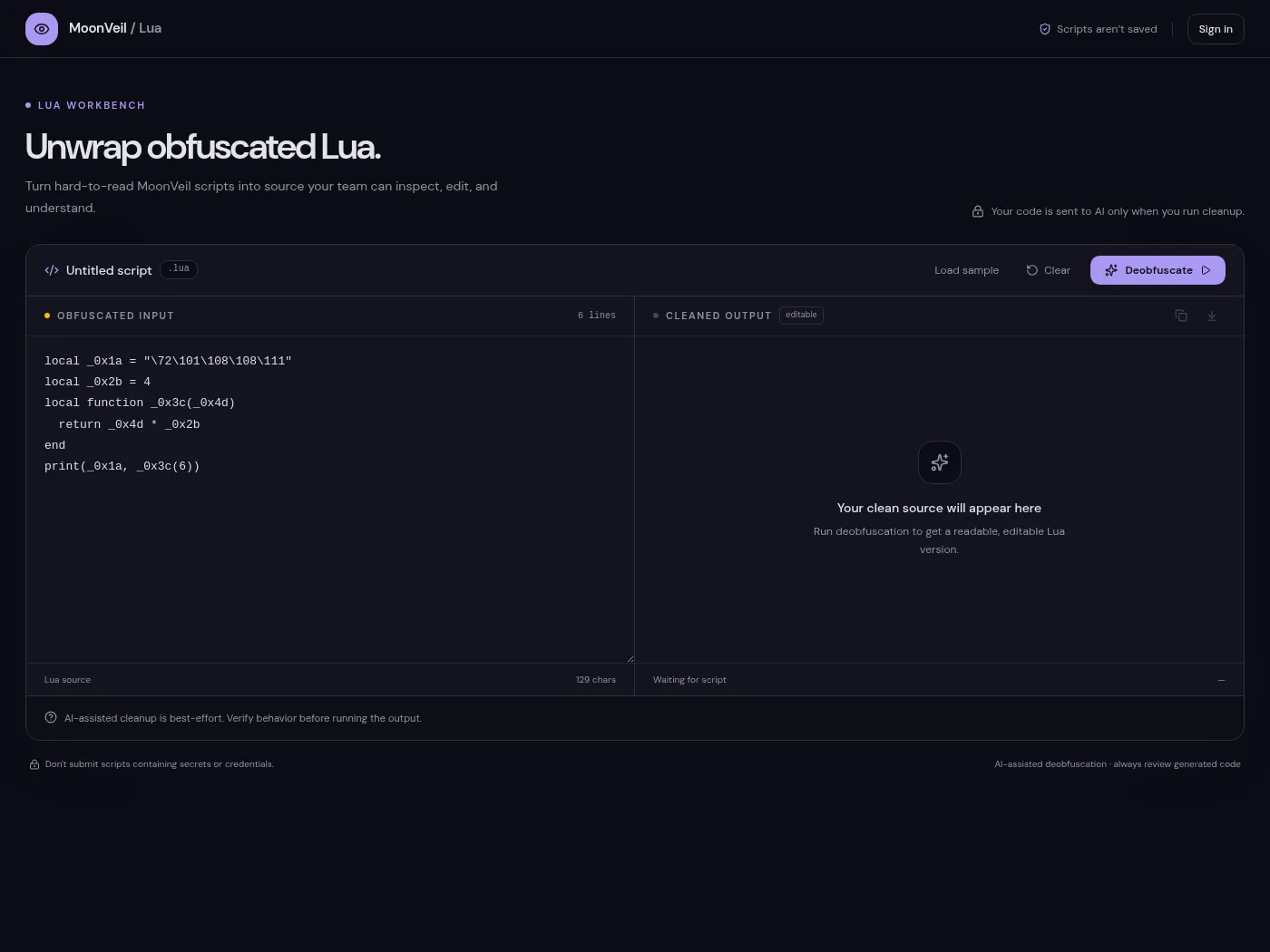 MoonVeil Lua Deobfuscator