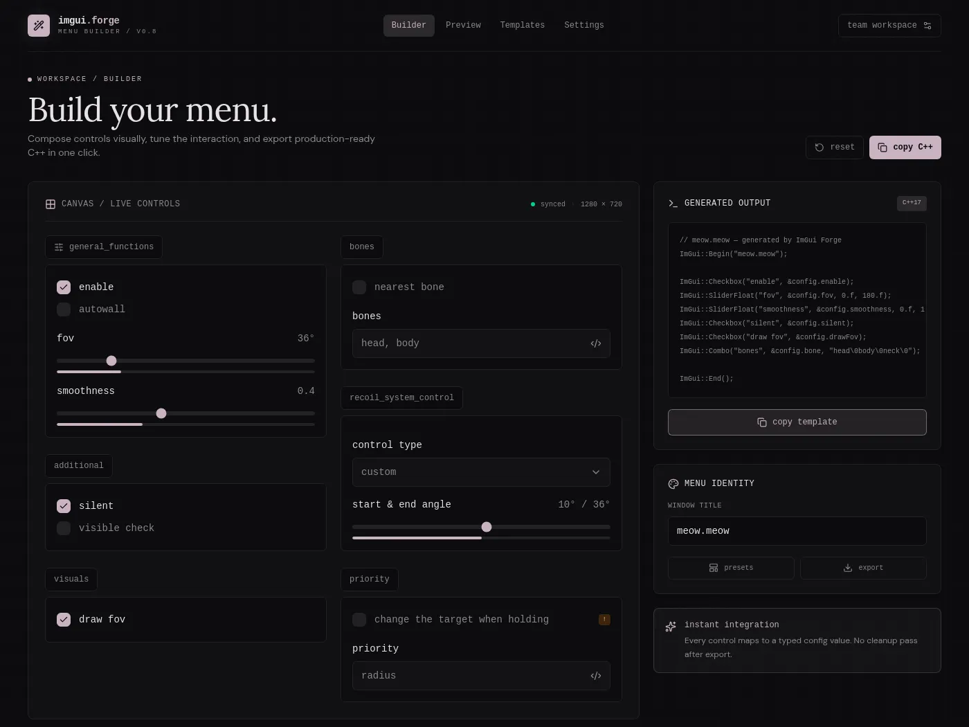 ImGUI Menu Builder